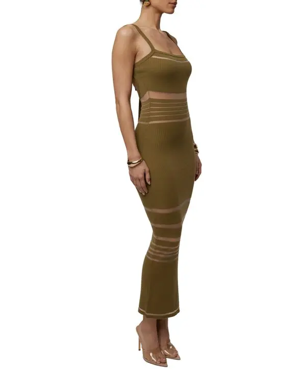 JLUXLABEL Striped Rib Knit Midi Dress - Moss