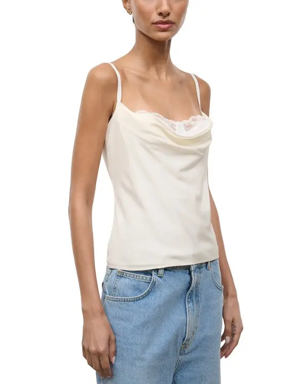 Staud Evangeline Silk Top With Lace Trim