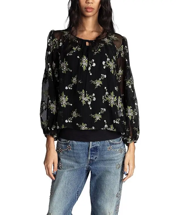 Anna Sui Embroidered Chiffon Blouse