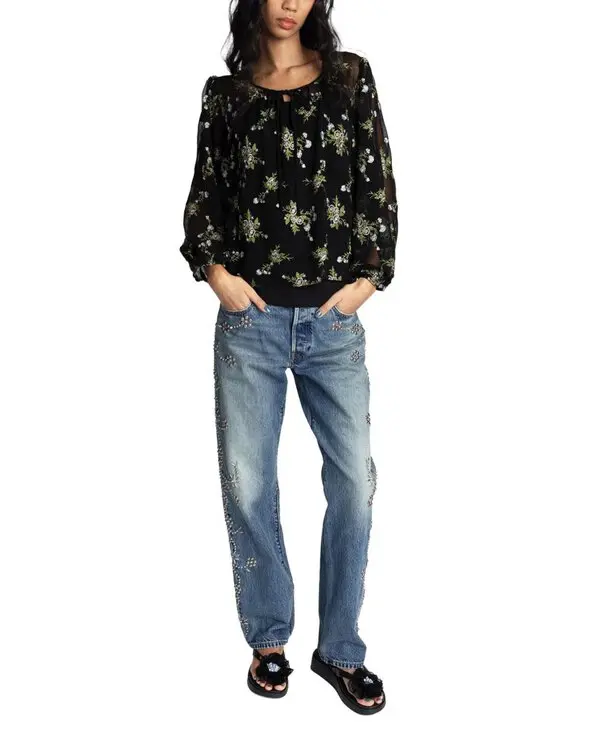 Anna Sui Embroidered Chiffon Blouse