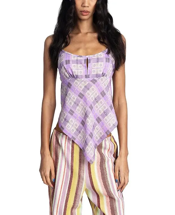 Anna Sui Plaid Blossom Top Apron - Lavender Multi