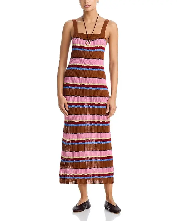 Guest In Residence Striped Ribbed Dress - Burnt Sienna