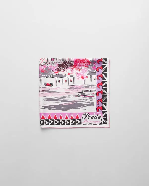 Prada Pittoresque Paris Printed Silk Foulard Scarf - Neutral