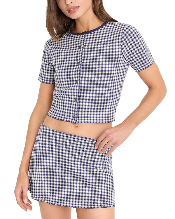Good American The Keepsake Cardigan - Navy Gingham