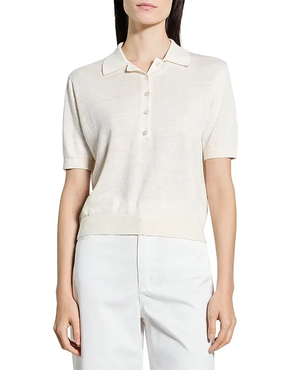 Theory Semi Sheer Polo Top - Bone