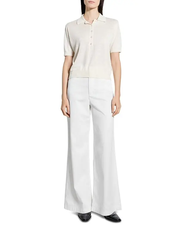 Theory Semi Sheer Polo Top - Bone