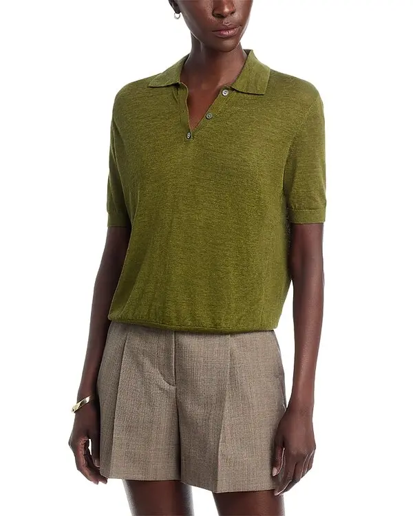 Theory Semi Sheer Polo Top - Forest Moss