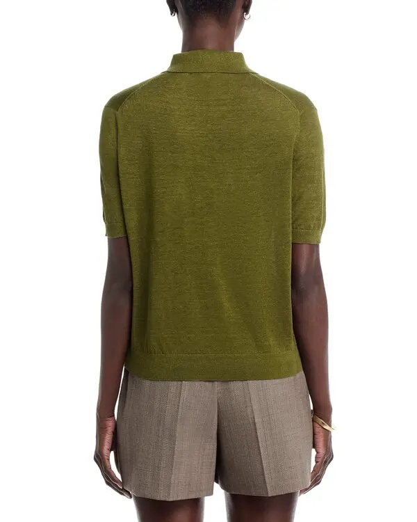Theory Semi Sheer Polo Top - Forest Moss