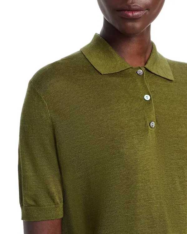Theory Semi Sheer Polo Top - Forest Moss