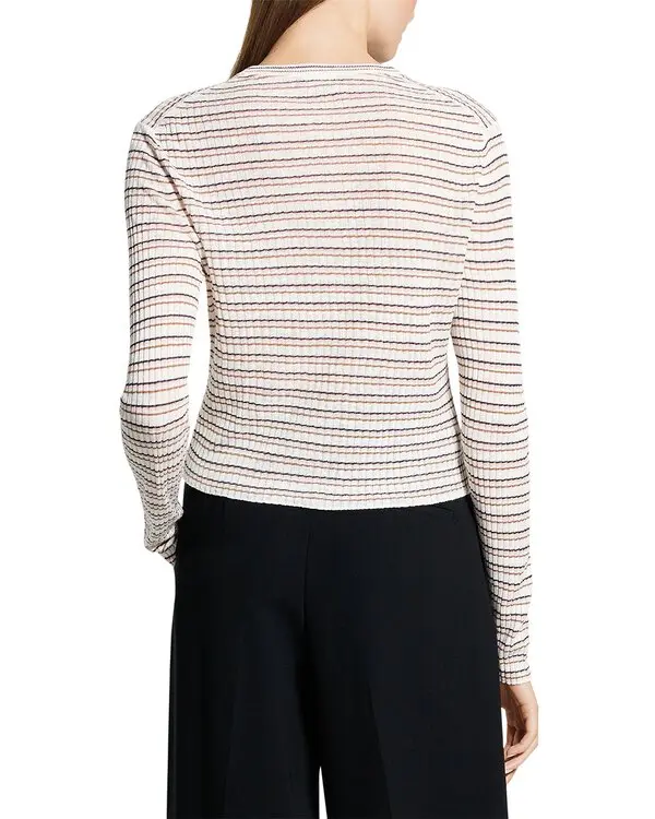 Theory Cropped Striped Cardigan - Bone Pink Multi