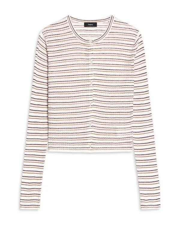 Theory Cropped Striped Cardigan - Bone Pink Multi