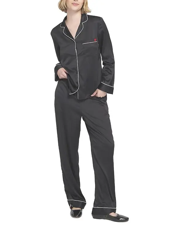 ELLE COLLECTION Satin Pj Set Long Pajama - Black