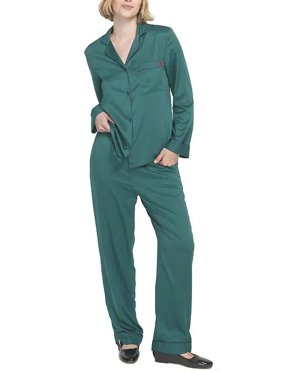 ELLE COLLECTION Satin Pj Set Long Pajama - Dark Green