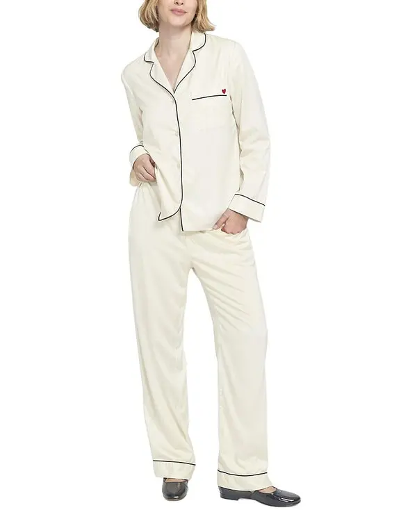 ELLE COLLECTION Satin Pj Set Long Pajama - White