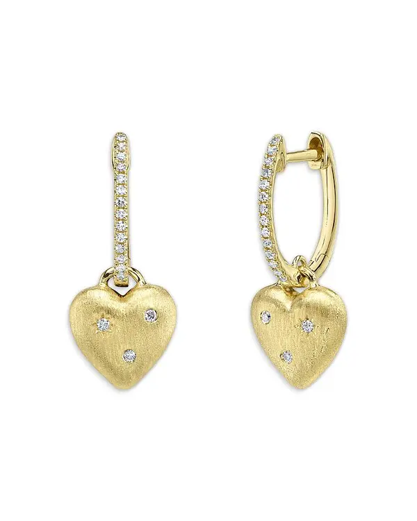 SHY CREATION 14k Yellow Diamond Heart Dangle Hoop Earrings - Gold