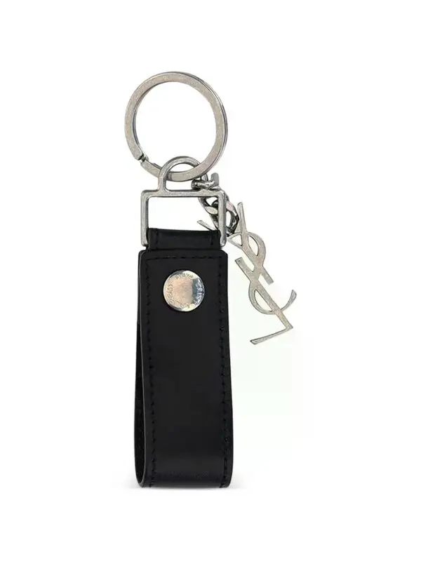 Saint Laurent Cassandre Leather Keychain - Black