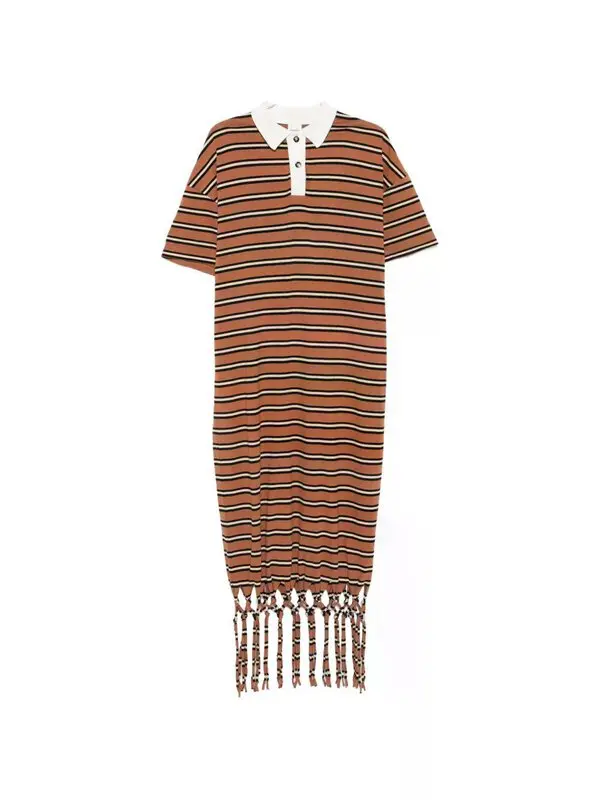 Nanushka Farid Fringed Striped Midi Dress - Brown