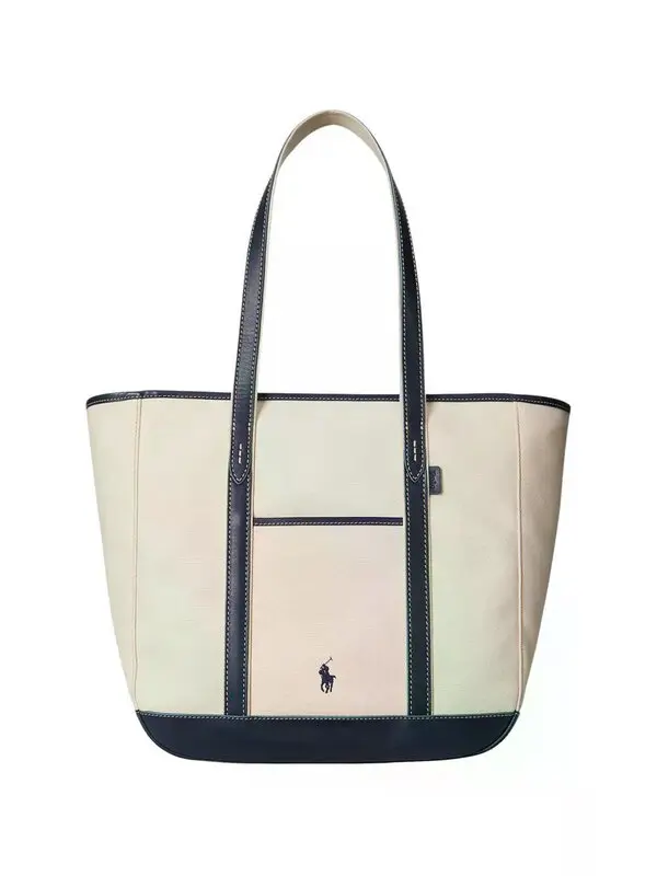 Polo Ralph Lauren Pony-embroidered Leather-trimmed Tote Bag - Neutrals