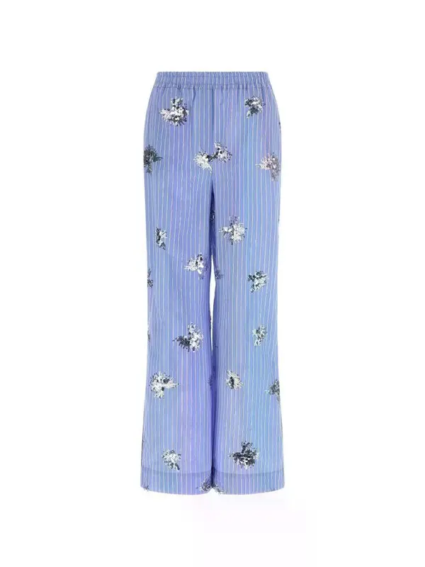 LE TWINS Sequin-embroidered Striped Trousers - Blue