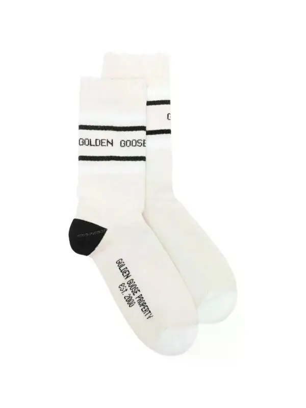 GOLDEN GOOSE Striped Intarsia-logo Socks - Neutrals
