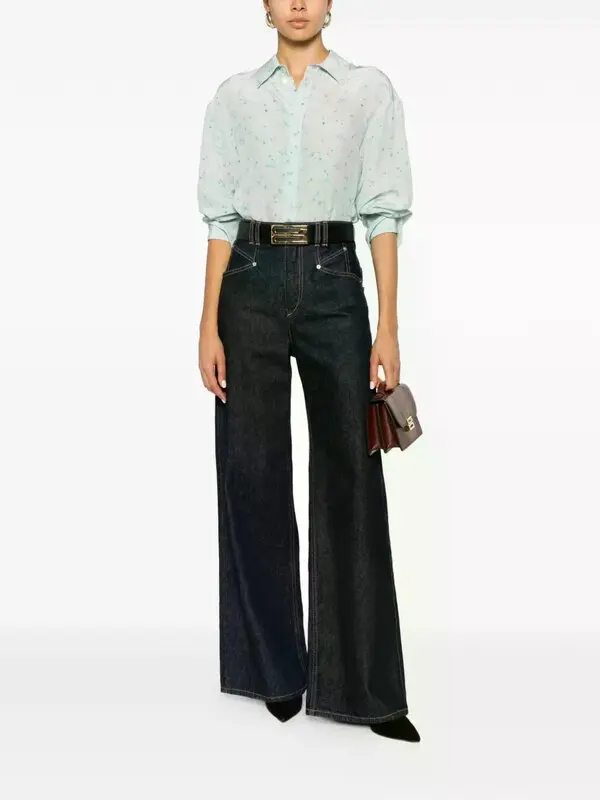 Victoria Beckham Floral-print Long-sleeve Shirt - Blue