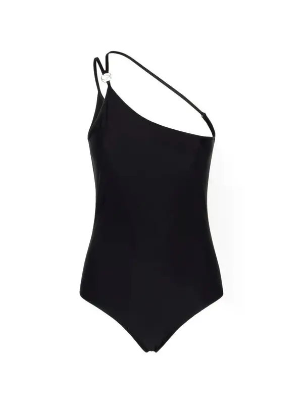 Coperni One-shoulder Swimsuit With Logo Plaque - Black