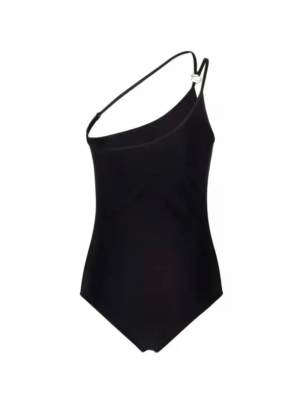 Coperni One-shoulder Swimsuit With Logo Plaque - Black