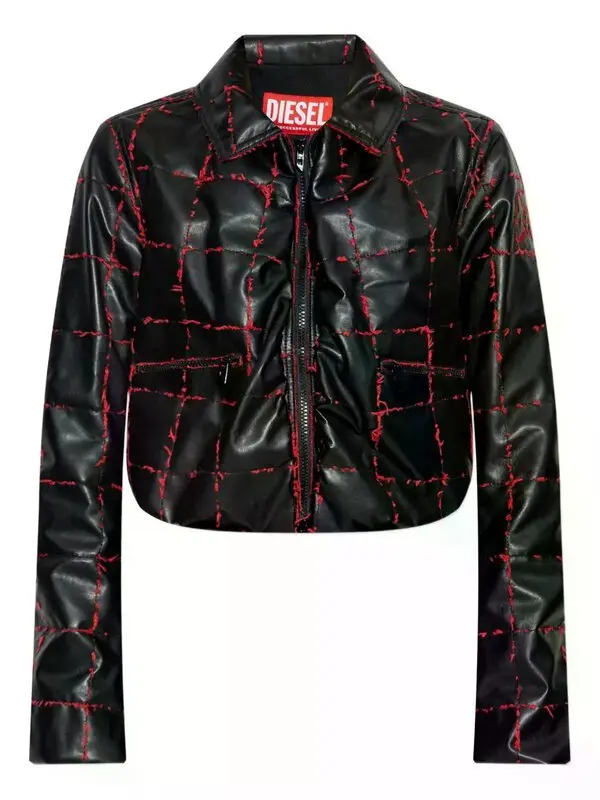 DIESEL® Quilted Grid-stitched Cropped Jacket - Black