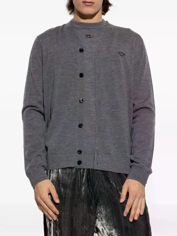 DIESEL® Buttoned V-neck Wool Cardigan - Grey