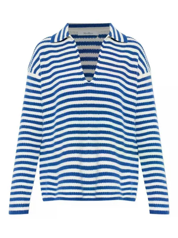 Max Mara Striped V-neck Sweater - Blue