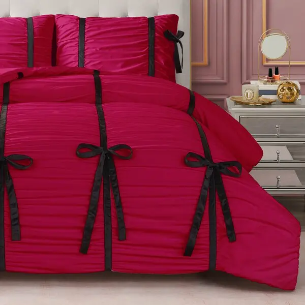 Juicy Couture Amelie Bows Ruched Comforter Set - Hot Pink