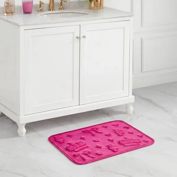 Juicy Couture Quilted Memory Foam Bath Mat - Crowns And Bows Hot Pink