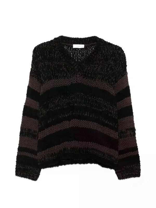 ROBERTO COLLINA Striped Chunky-knit Sweater - Black