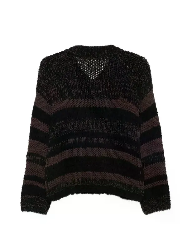 ROBERTO COLLINA Striped Chunky-knit Sweater - Black