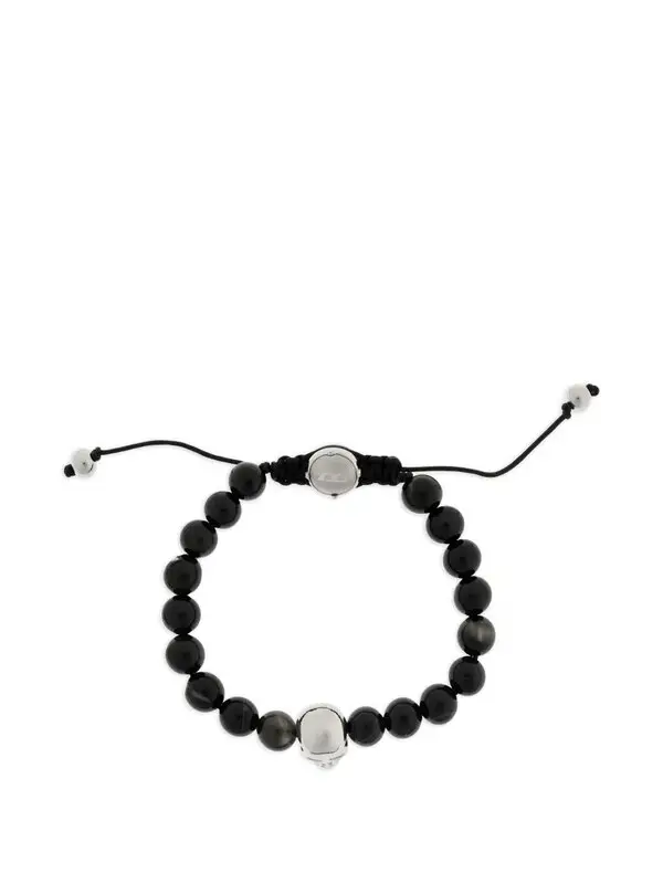 DIESEL® Beaded Bracelet With Skull Stone Detail - Silver
