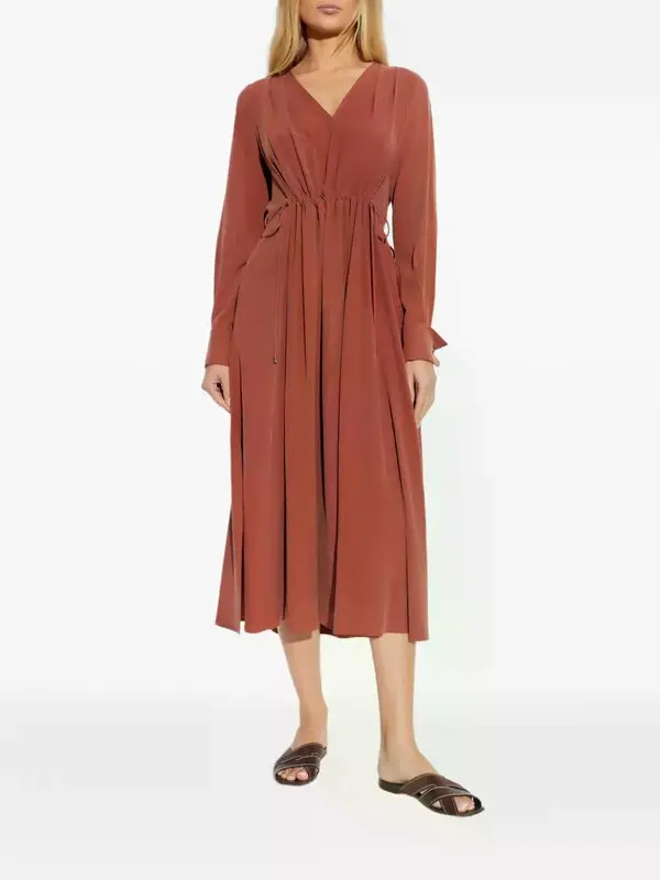 Max Mara V-neck Tie Midi Dress - Brown