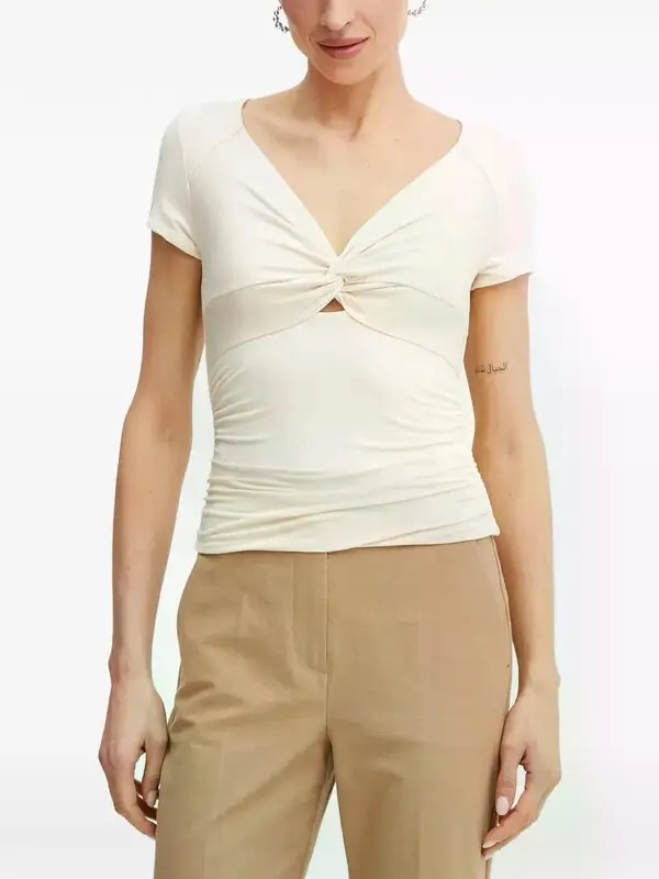 Guess Twist-front Ruched T-shirt - Neutrals