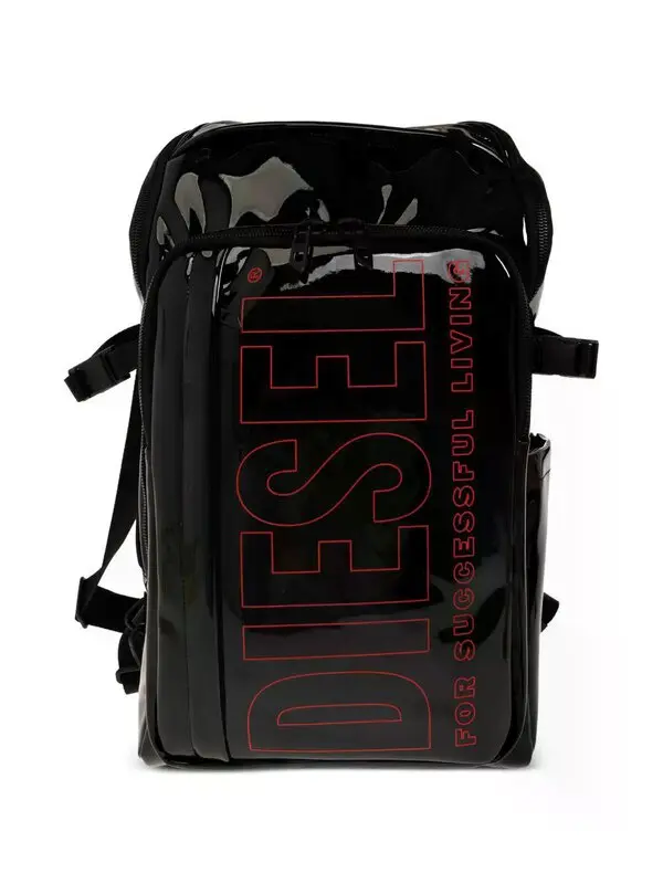 DIESEL® Patent-finish Logo-print Backpack - Black