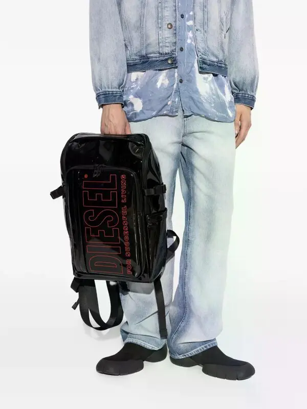 DIESEL® Patent-finish Logo-print Backpack - Black