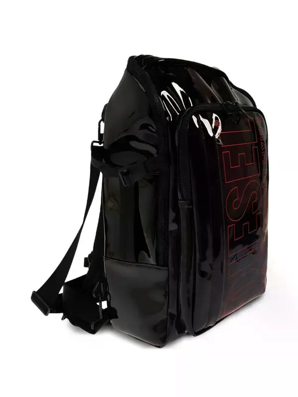DIESEL® Patent-finish Logo-print Backpack - Black