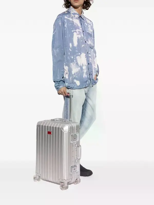 DIESEL® Ribbed-texture Suitcase With Logo Plaque - Silver