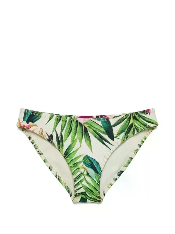 DEL MAAR Tropical-print Crochet-knit Bikini Bottoms - Green