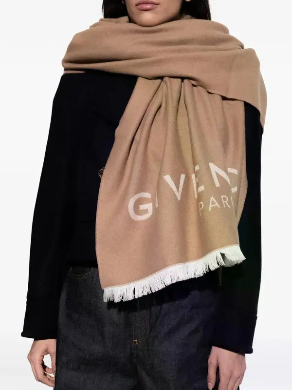 Givenchy Logo Fringed Scarf - Brown