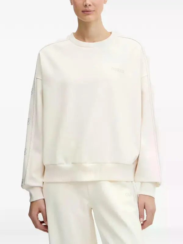 Guess Octavia Rhinestone-logo Tape-detail Sweatshirt - Neutrals