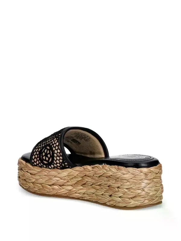 Guess Logo-embroidered Raffia Platform Sandals - Black