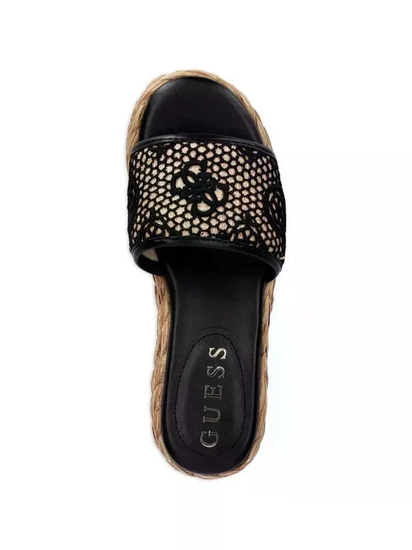 Guess Logo-embroidered Raffia Platform Sandals - Black