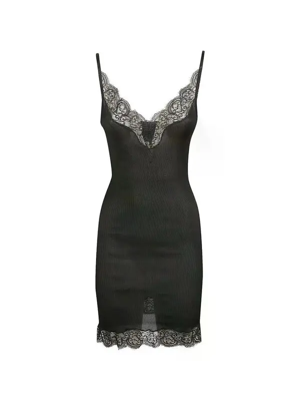Saint Laurent Scalloped Lace V-neck Mini Dress - Black