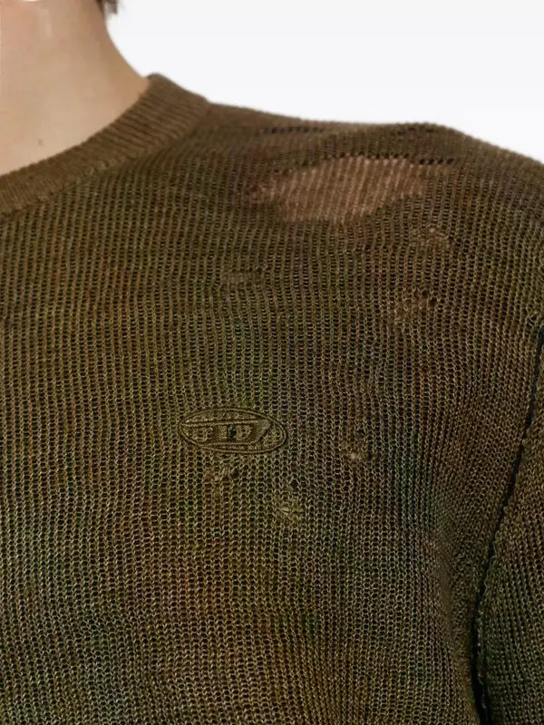 DIESEL® K-daianas Distressed Crew-neck Sweater - Green