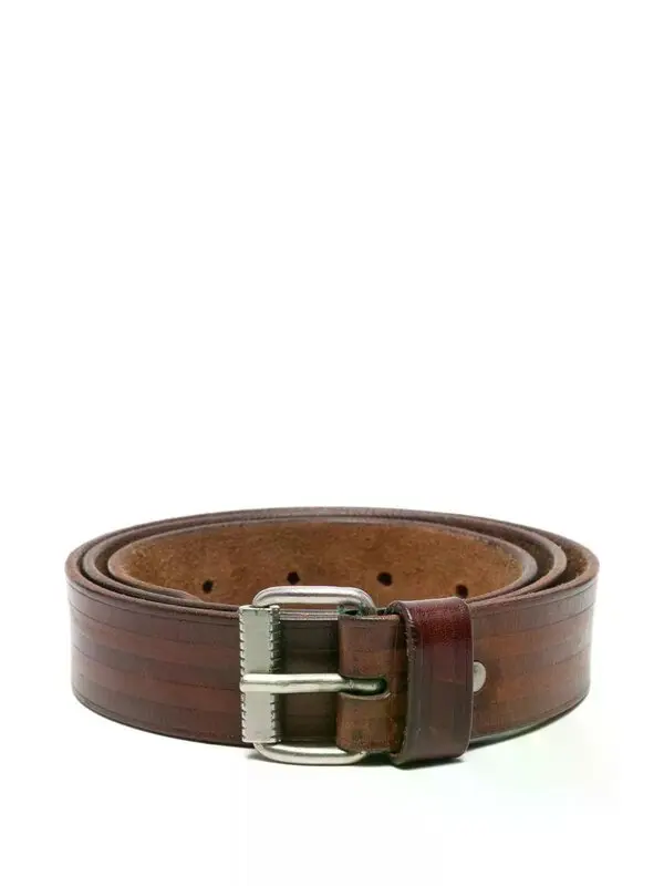 Versace 1970s Striped Leather Belt - Brown