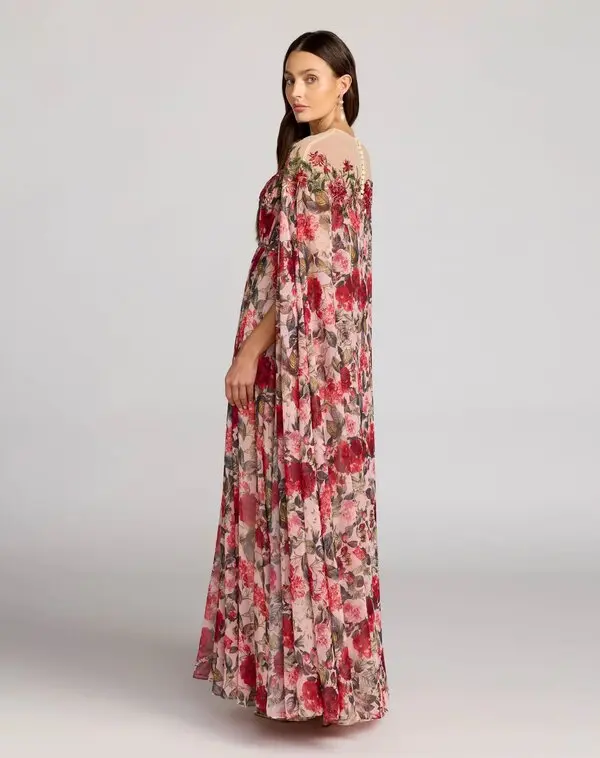 Mac Duggal Floral Embroidered Cape Gown